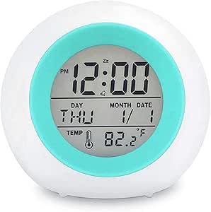 Amazon.com: Kids Digital Alarm Clock, 7 Color Night Light, Snooze ...