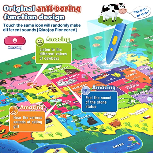 Qiaojoy V2 Interactive Kids Map Bilingual United States Map for Kids ...