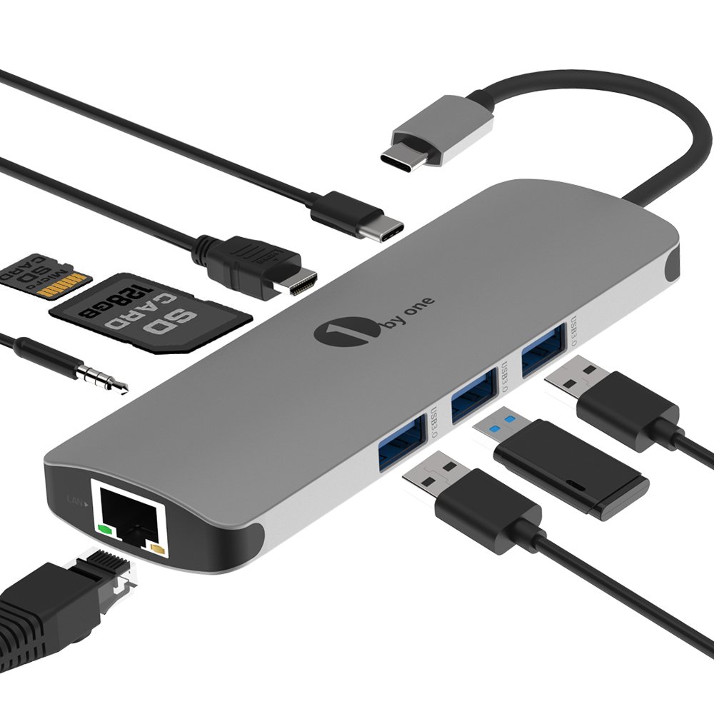 1byone USB C Hub 9 In 1 Aluminum Multiport Adapter With USB C Charging 1byone USB C Hub 9 In 1 Aluminum Multiport Adapter With USB C Charging