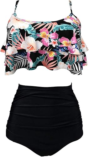 AOQUSSQOA Women Swimsuit High Waist Flounce Bikini Set Halter Ladies ...