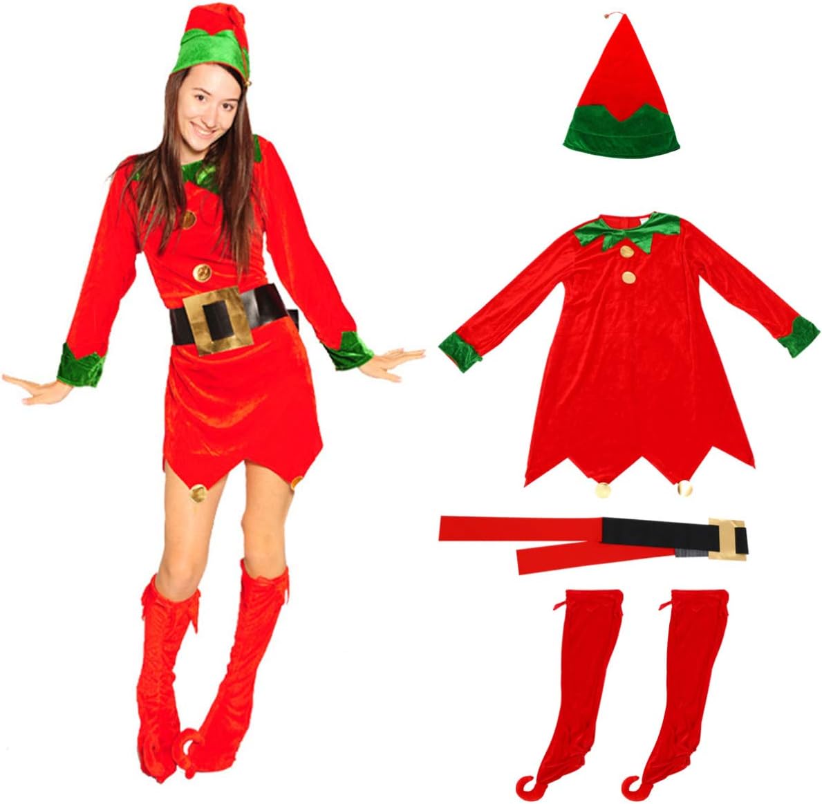 PRETYZOOM Disfraz de elfo de Navidad para mujer, vestido de fiesta de ...