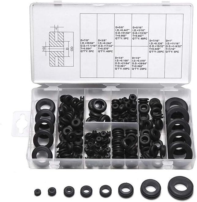 180Pcs Black Round Rubber Grommet Assortment Kit Eyelet Ring Gasket Kit ...