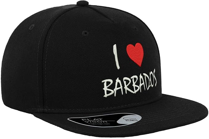 I Love Barbados Travel Embroidered Flat Visor Cap Unisex Snapback ...