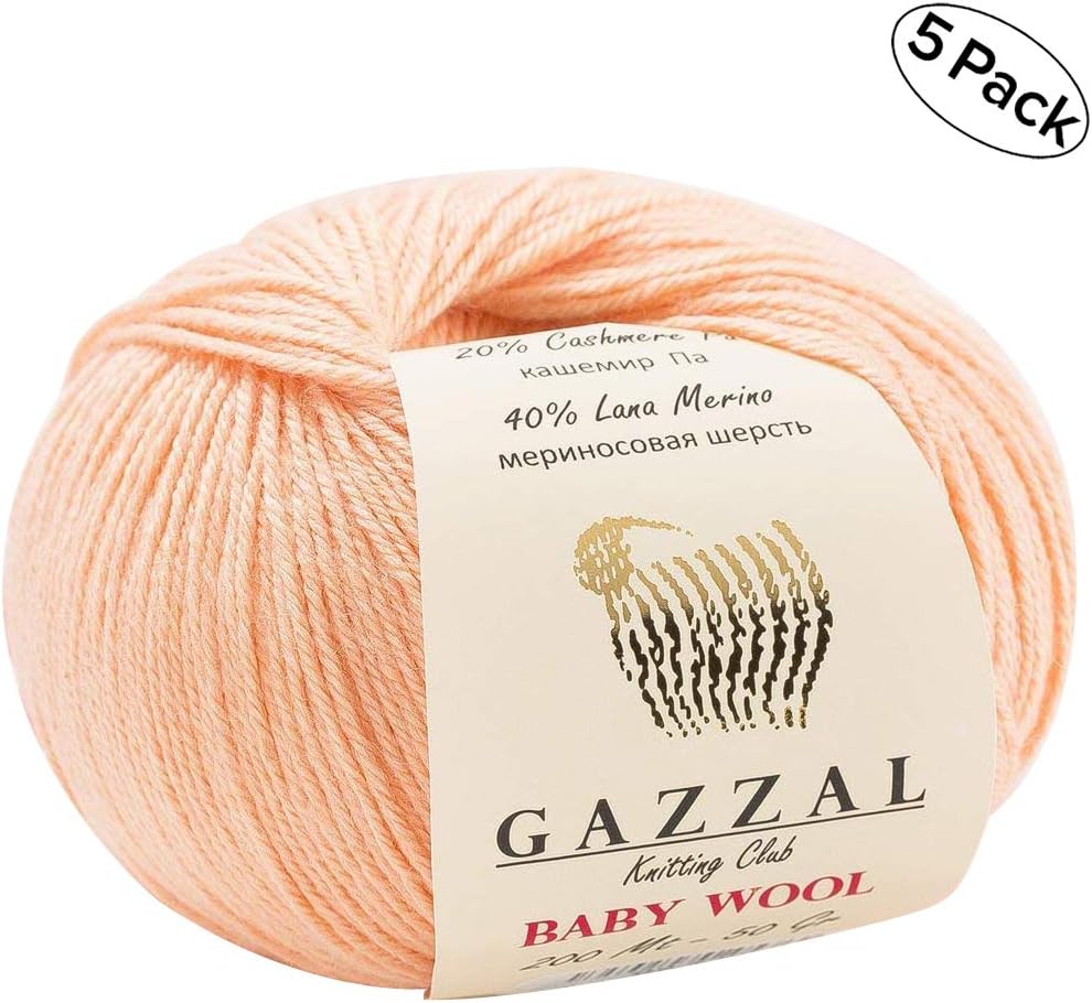 Amazon.com: 5 Pack - Total 8.8 Oz Gazzal Baby Wool 1.76 Oz (50g) / 191 ...