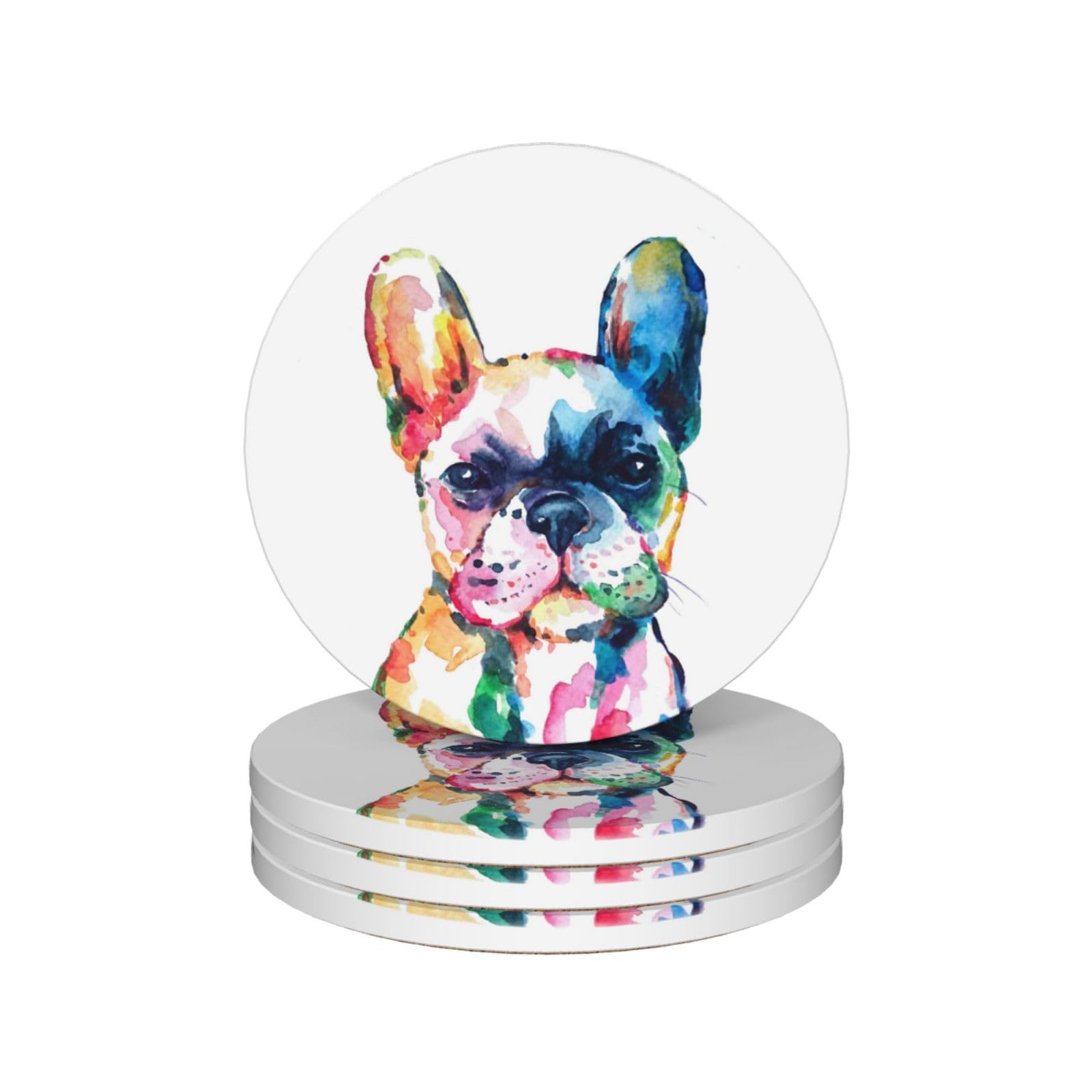 French Bulldog Coasters for Drinks Set of 4, 4 Inch Watercolor Dog ...