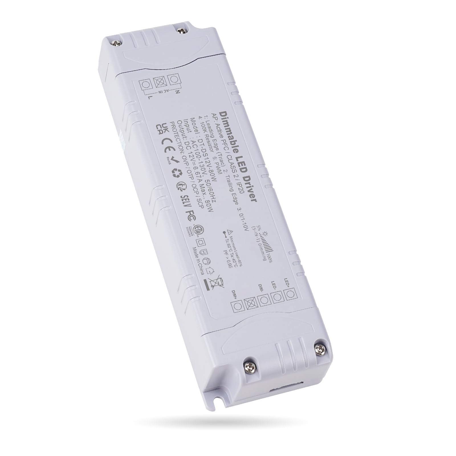 12V 80W Triac Dimmable LED Driver,100-130V AC to 12V DC Constant ...