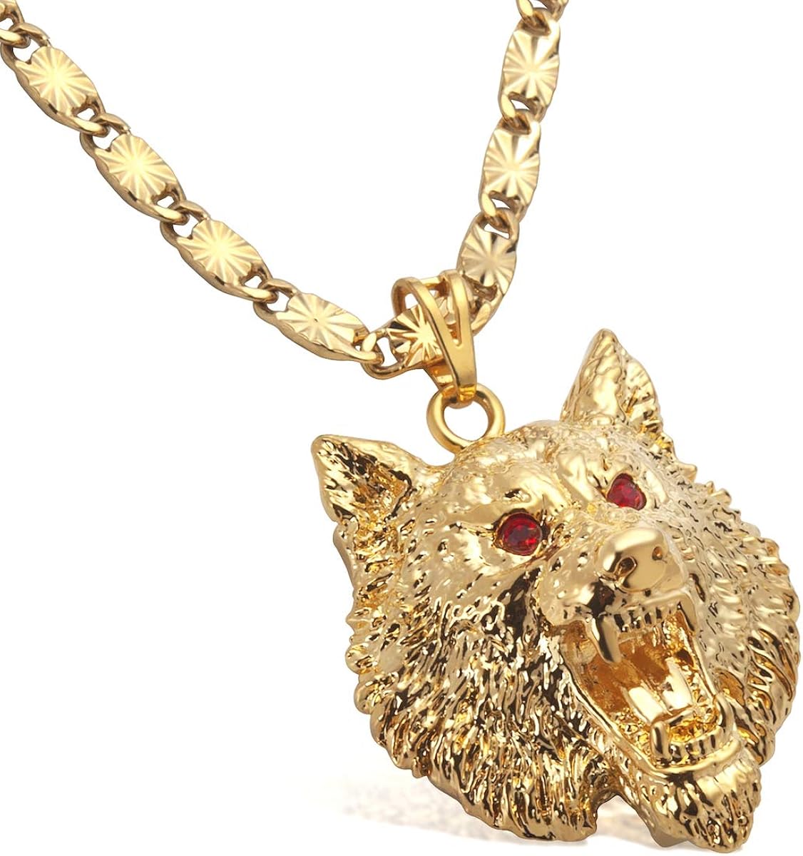 WESTMIAJW Yellow Gold Plated Wolf Head Pendant Necklace Chain Jewelry ...