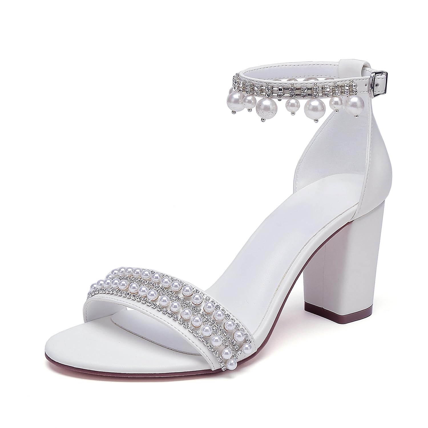 Hyinlays Women's Chunky Block Heels Open Toe Pump Heels with Pearls ...