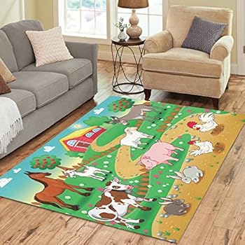 Amazon.com: Fun Kid's Country Farm Life Mat Animal and Tractor Area Rug ...
