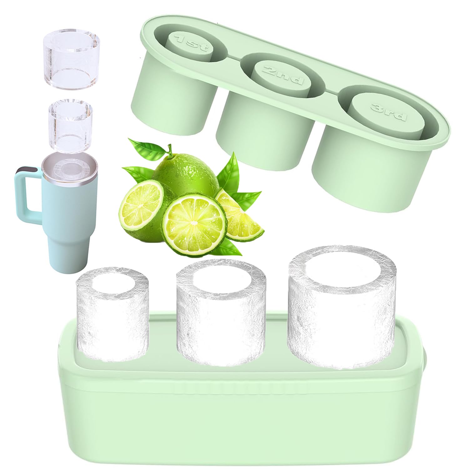 Ice Cube Tray Mold for Stanley cup, Silicone Ring Ice Maker with Lid ...