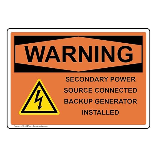Warning Danger Secondary Power Source OSHA Label Decal, 5x3.5 inch 4 ...