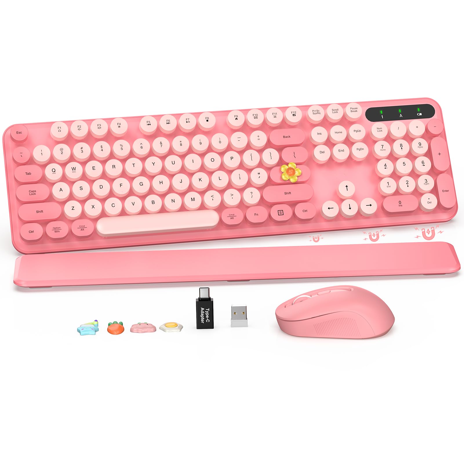 Wireless Keyboard And Mouse Combo Retro Keyboard With Round Keycaps Full Size Typewriter