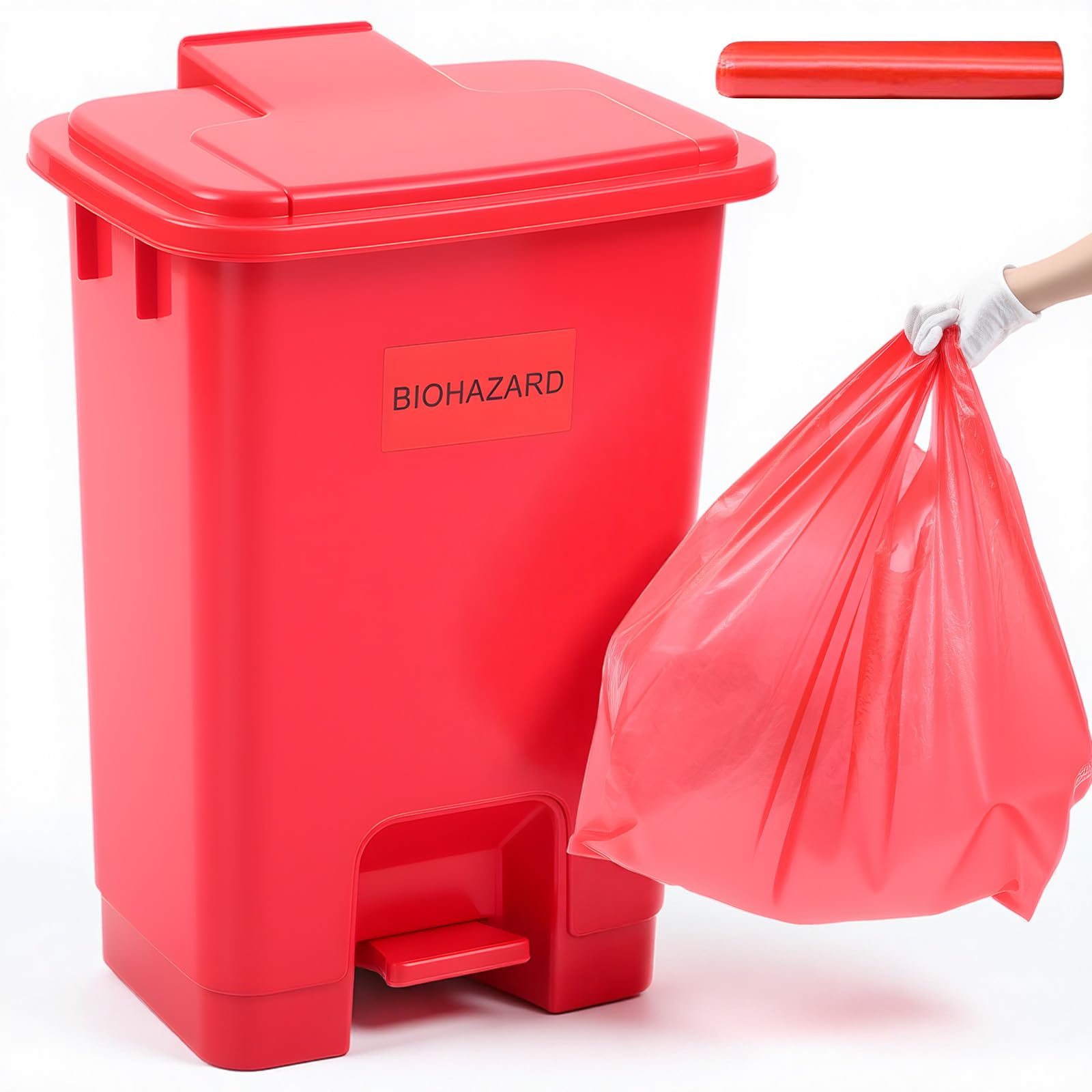 Geiserailie 5.3 Gallon Biohazard Trash Can (31×25×36cm) with Foot ...