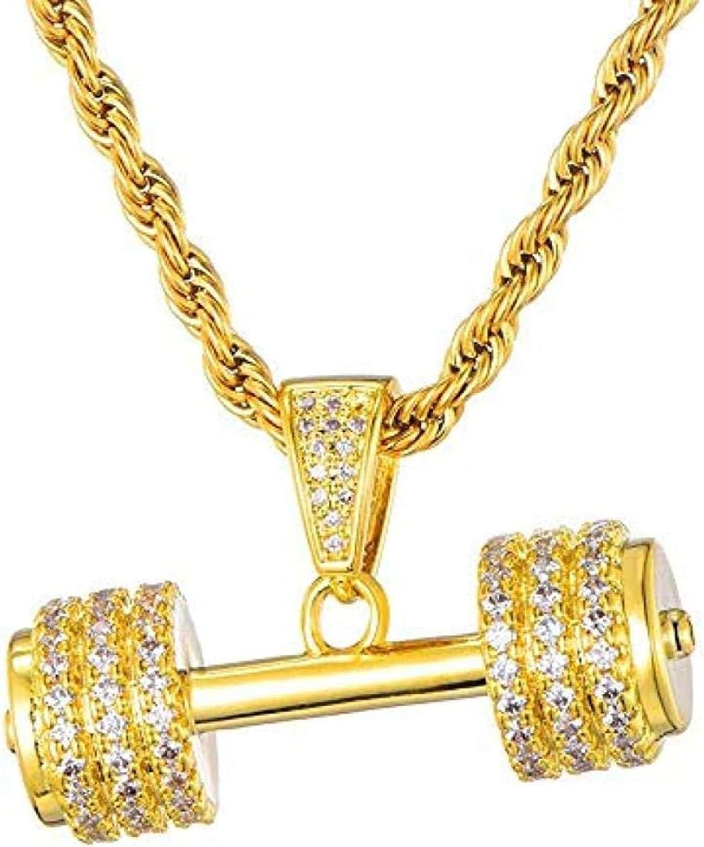 NC98 Iced Out Bling Rhinestone Cadena de cuerda Barbell Gym Fitness ...
