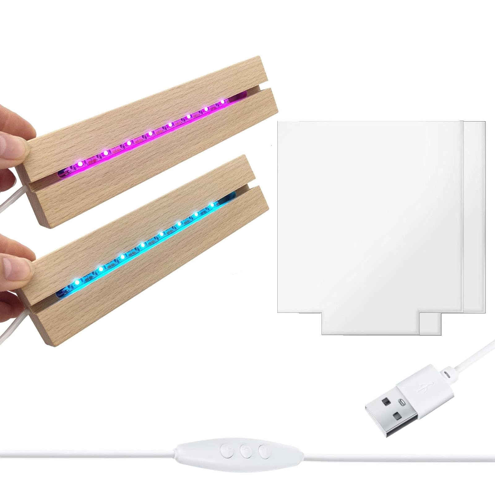 2Pcs 7 Colors 6" Wood LED Light Base with Blank Acrylic Sheet Clear ...
