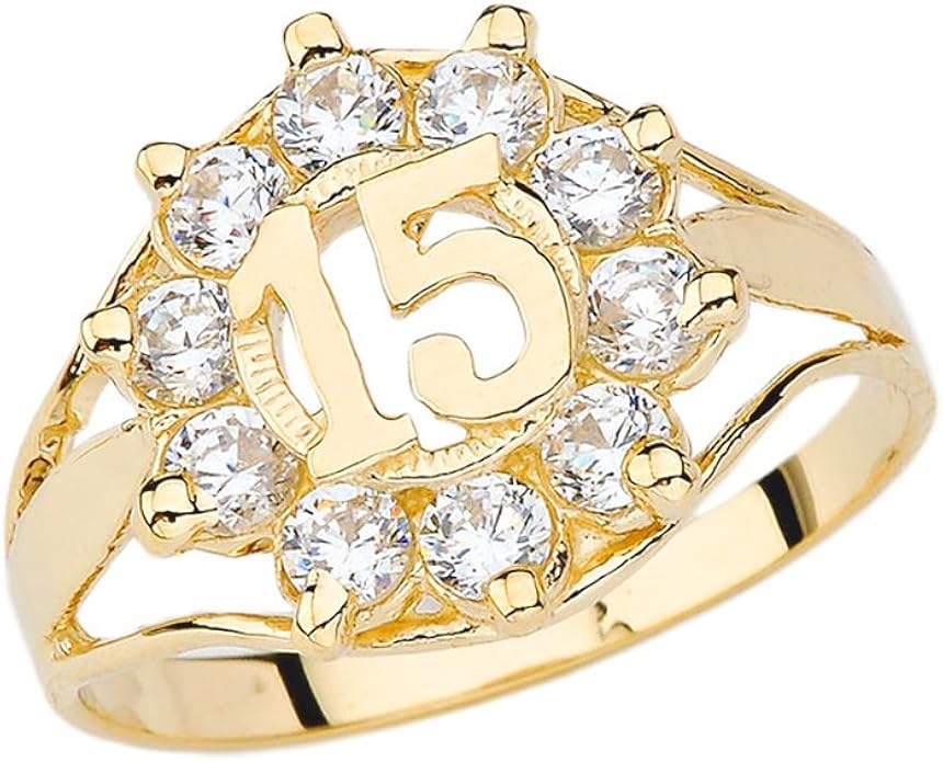 Amazon.com: Elegant 14k Yellow Gold CZ Quinceanera Ring: Jewelry