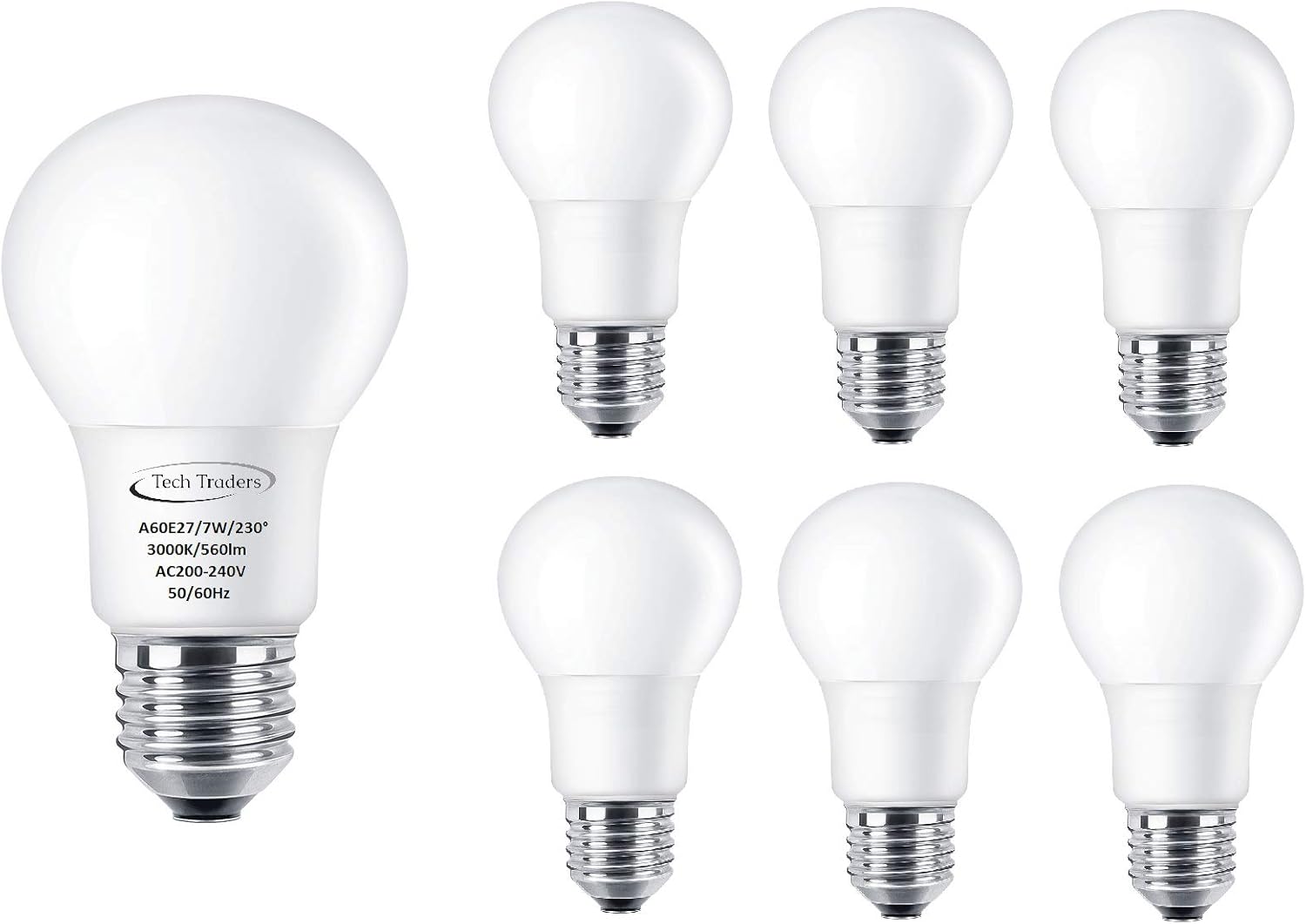 Tech Traders ® LED E27 Screw Light Bulbs 70W Equivalent, A60, Warm ...