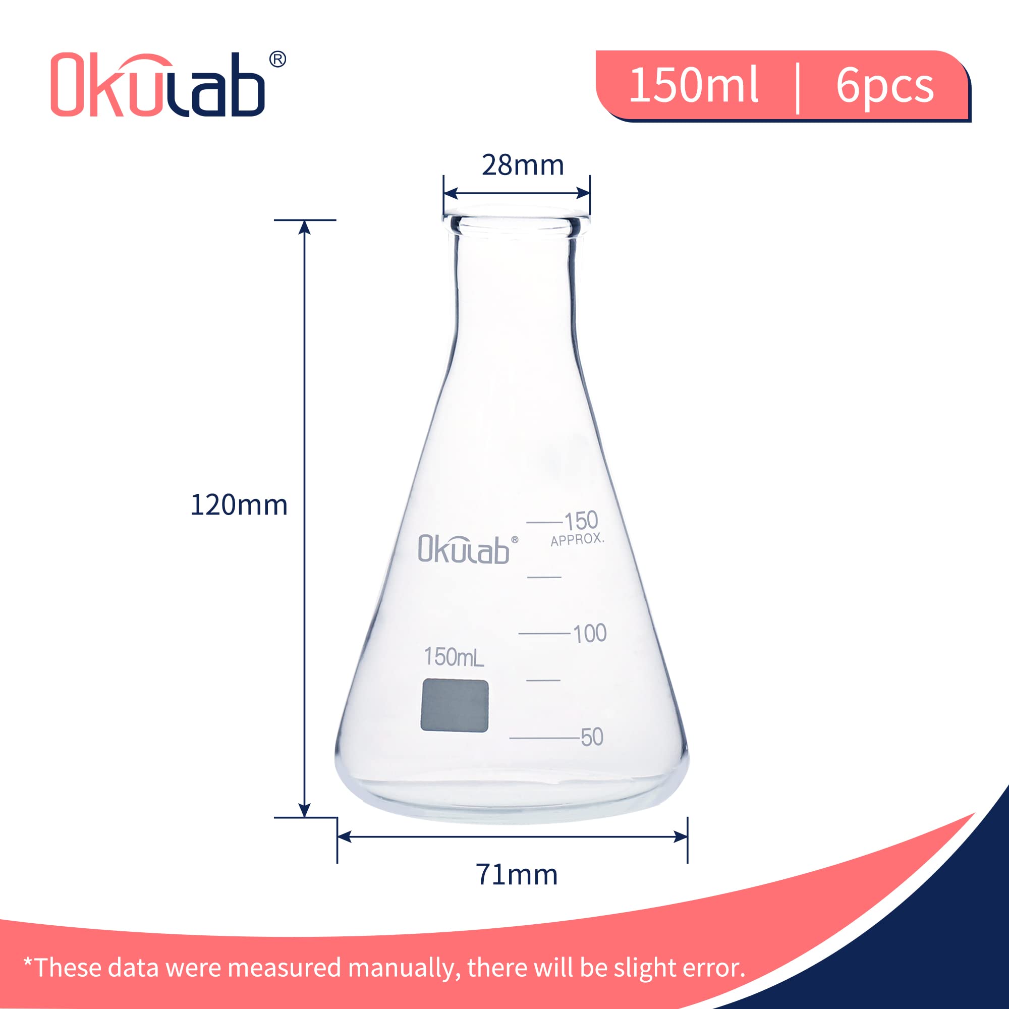 Mua Okulab Conical Flask Set, 150mL Glass Erlenmeyer Flasks, Narrow Mouth, 3.3 Borosilicate ...
