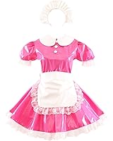 Gocebaby Adult Baby Sissy Lockable Maid PVC Pink Dress Uniform Costume ...