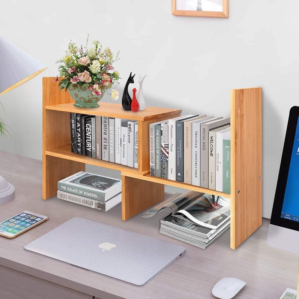 Desktop Bookshelf Bookcase, Adjustable Desktop Storage Organizer ...