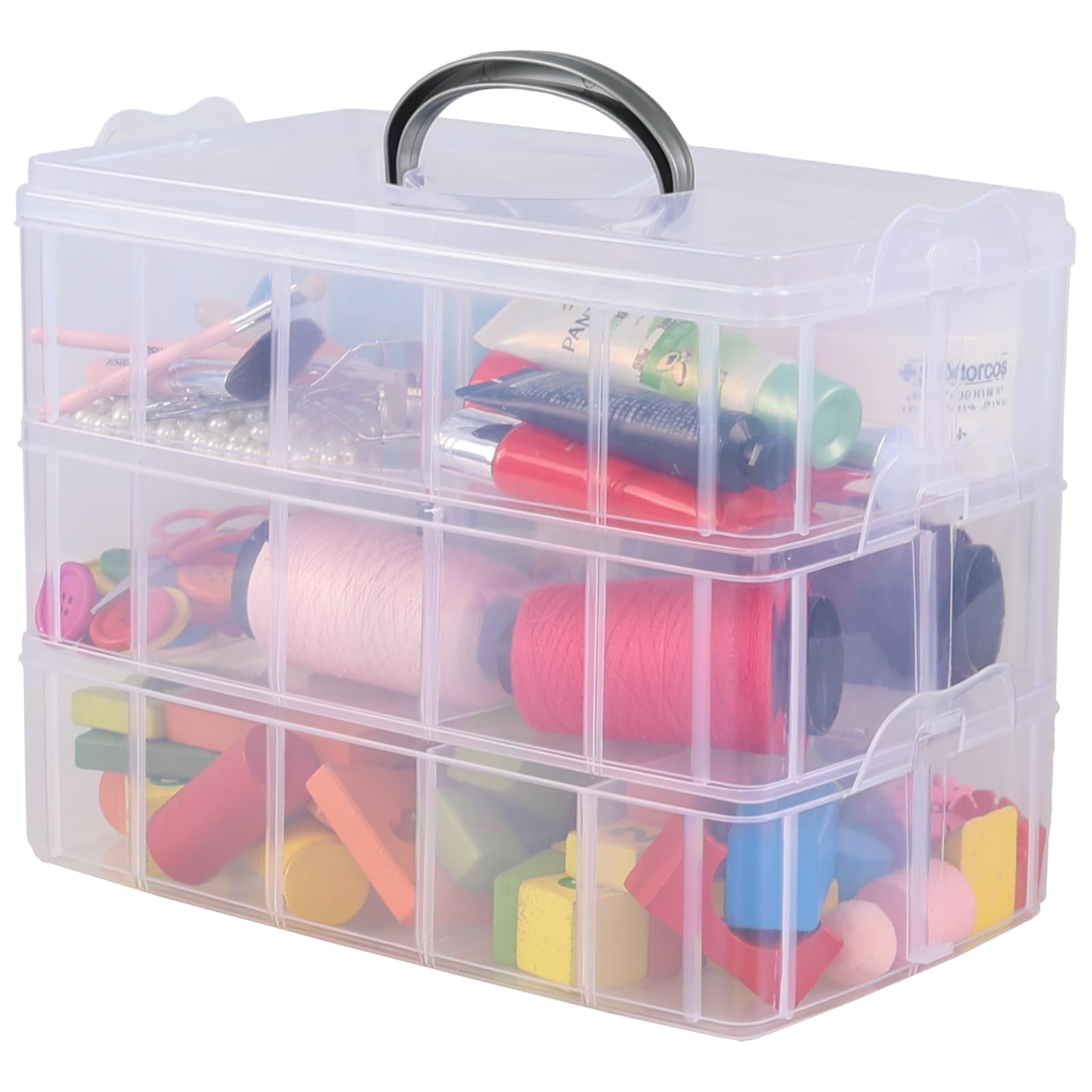 Kiddream 3-Tier Stackable Storage Container with dividers, Clear ...
