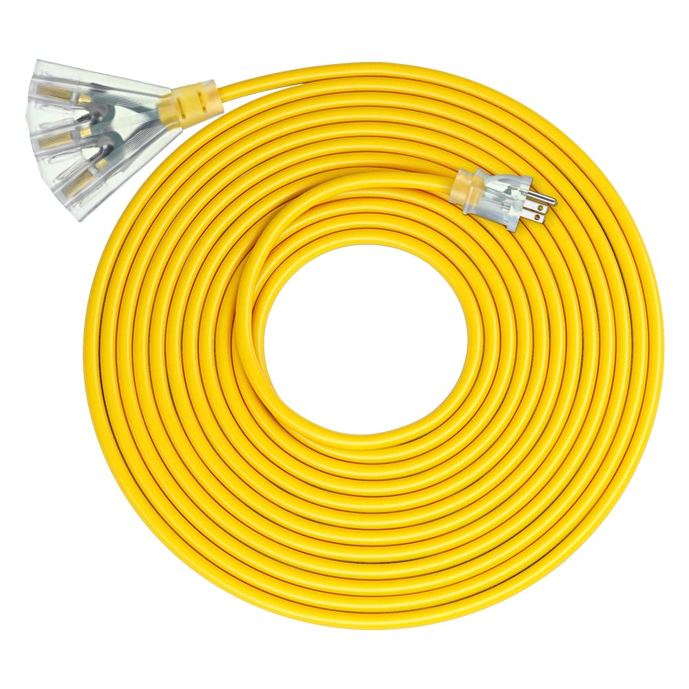 DEWENWILS 25 FT 14/3 Gauge Extension Cord Outdoor Tri-Tap Extension ...