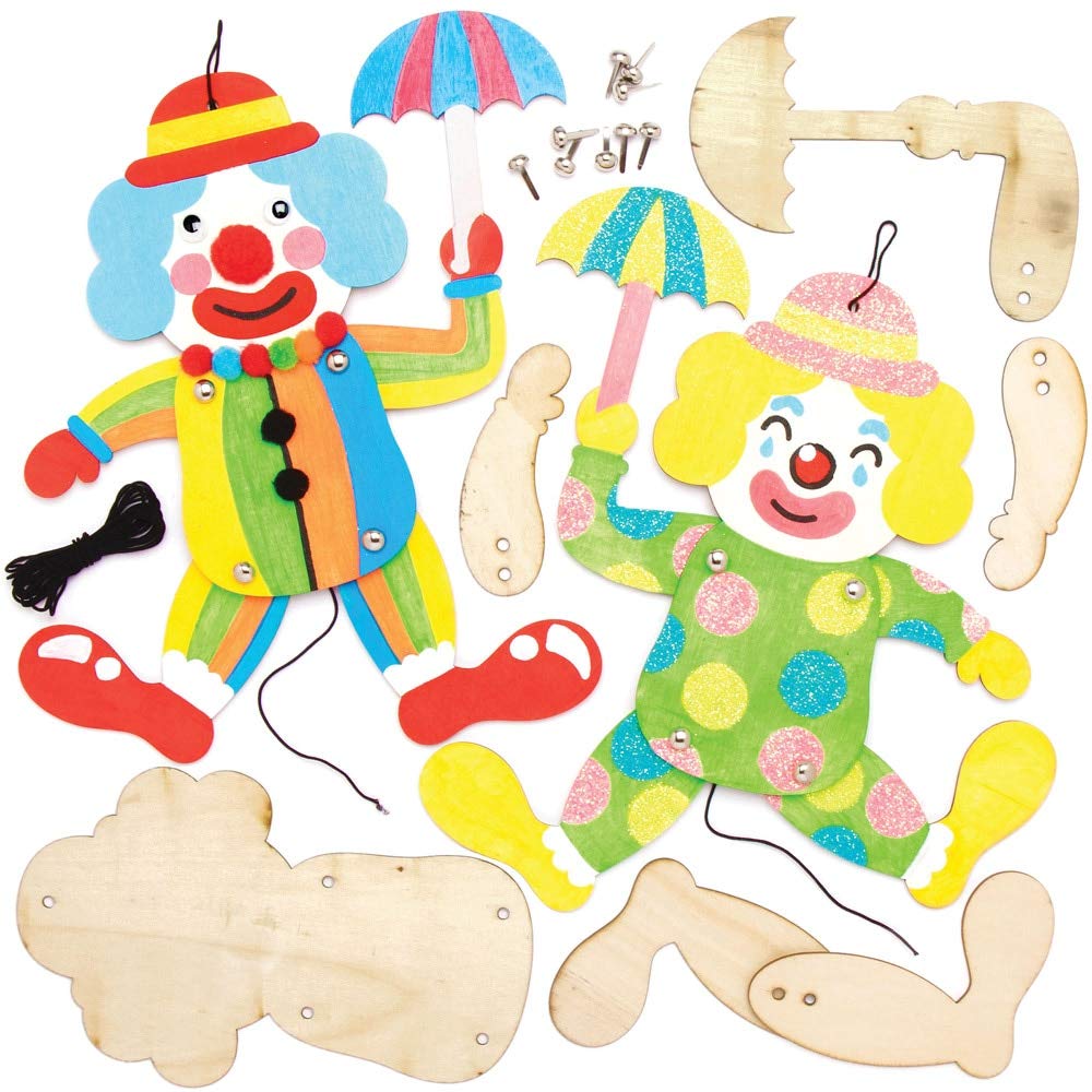 Baker Ross AT886 Clown Wooden Puppet Kits – Pack of 4, Woodcraft for ...