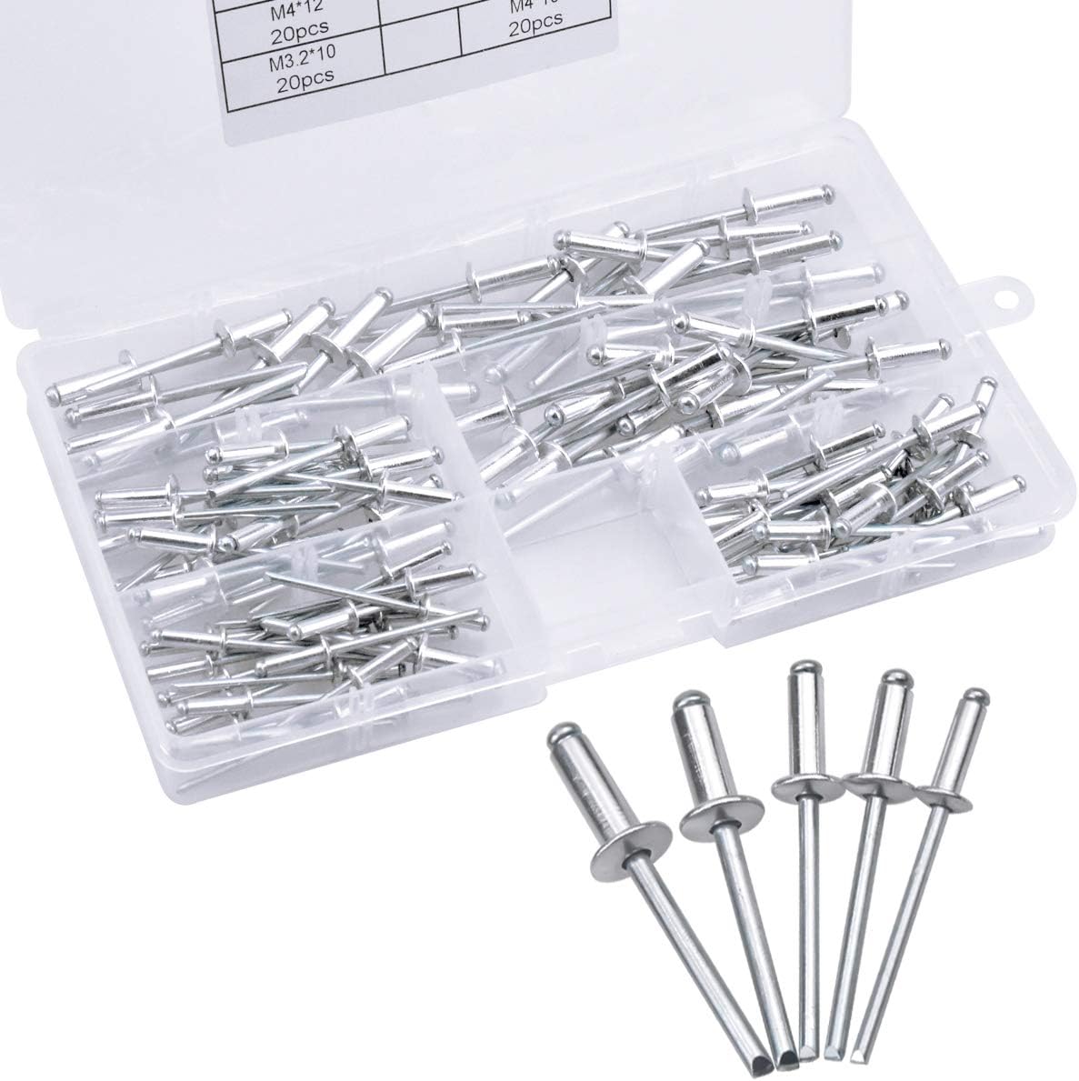 100PCS Head Rivets, 3.2mm, 4mm, 4.8mm Pop Rivets Assortment, Large ...