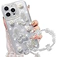 Amazon.com: AuroiCCY for iPhone 16 Pro Max Case 3D Butterfly Floral Pearls Design wtih Hand ...