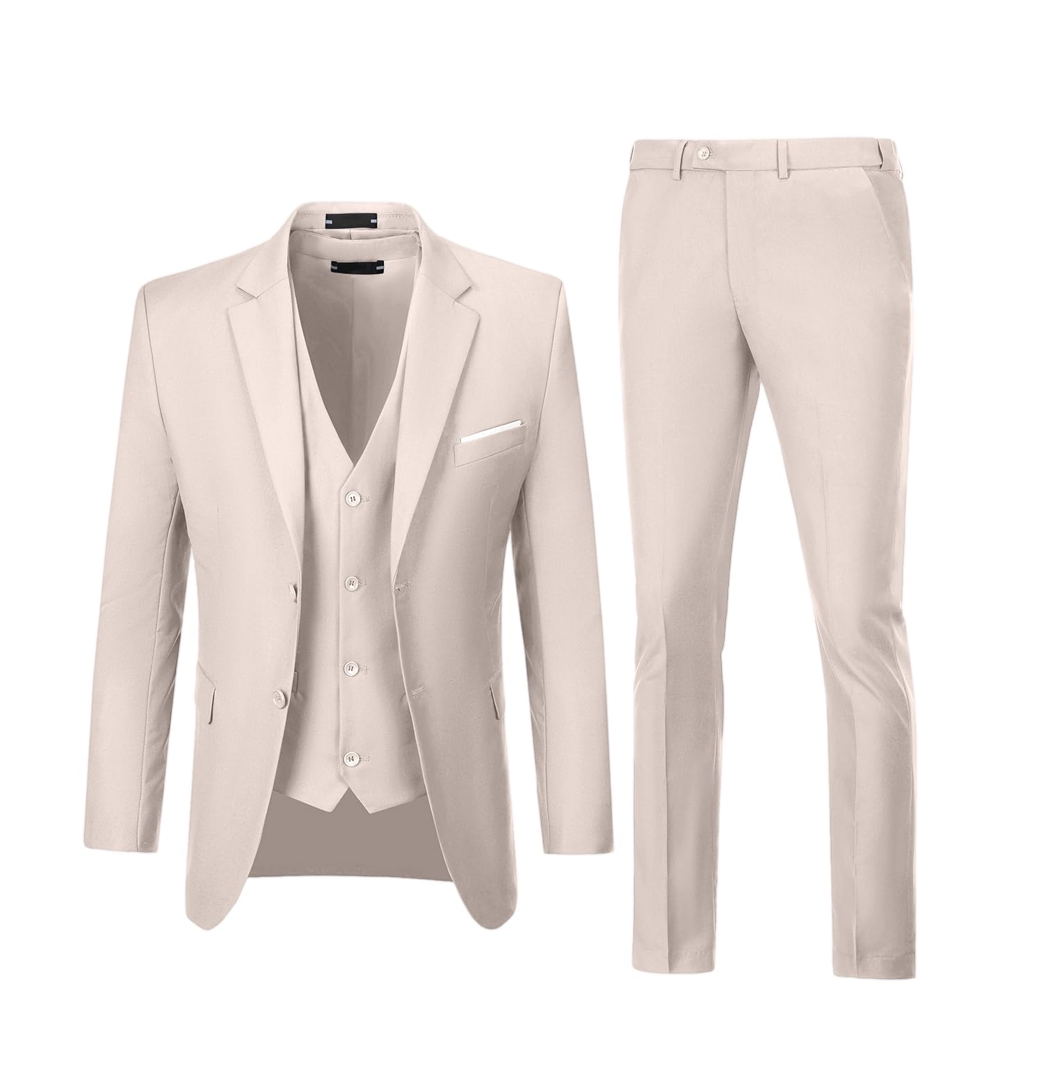Men's Suits Slim Fit Set Wedding Beige 3 Piece Suit Business Prom Suit ...