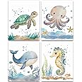 Amazon.com: Watercolor Sea Marine Life Wall Art Prints,Encourage Ocean ...