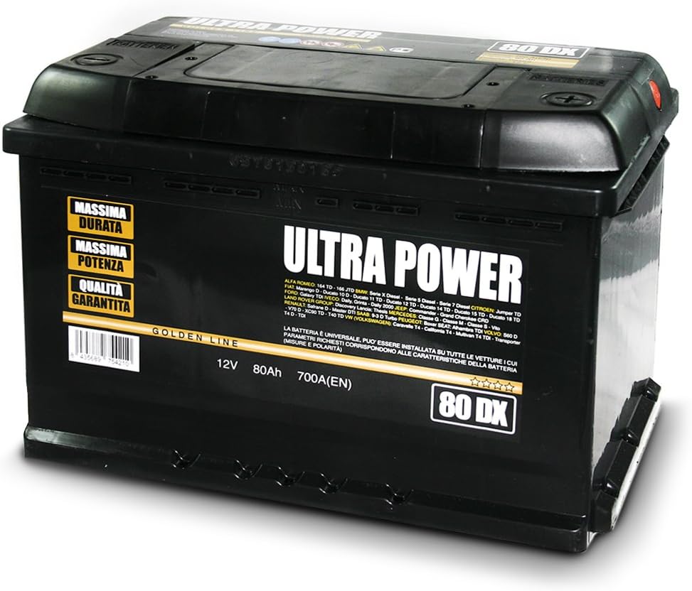 ULTRA POWER Batteria per auto 80Ah DX 700A pronta all'uso lunga durata ...