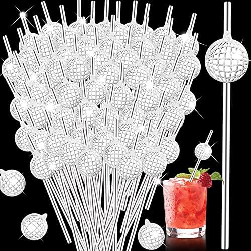 SYOSI Straws Paper Disco Ball 70s Themed Straws Disco Decorative Straws ...