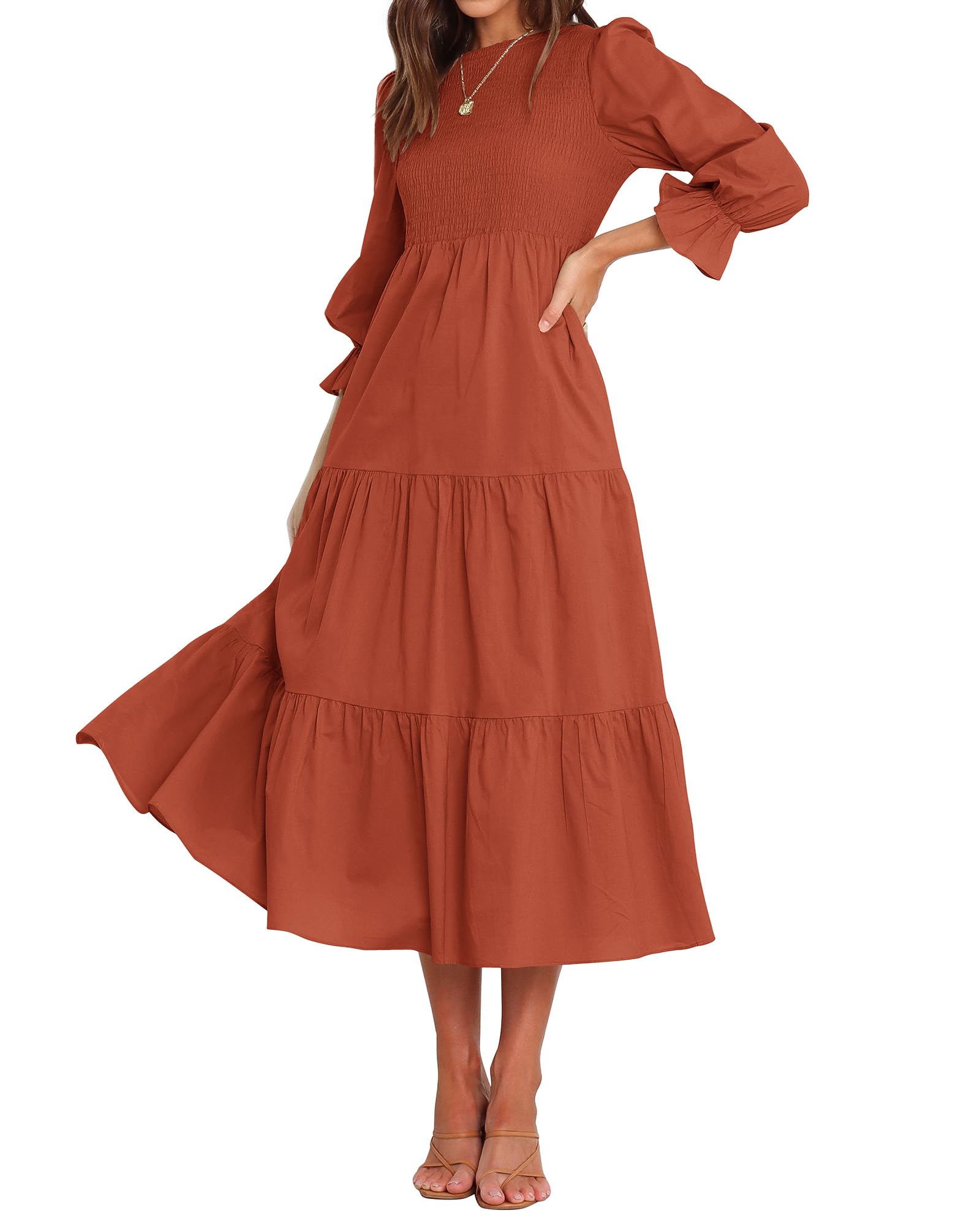 BTFBM Women Casual Long Sleeve Crew Neck Fall Dress Bohemian Relaxed Fit Floral Flowy Maxi ...