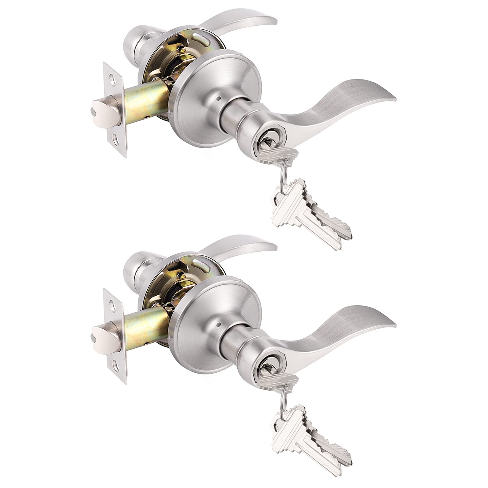 Gobrico Brushed Nickel 2 Keyed-Alike Entry Door Locksets with Lock and ...