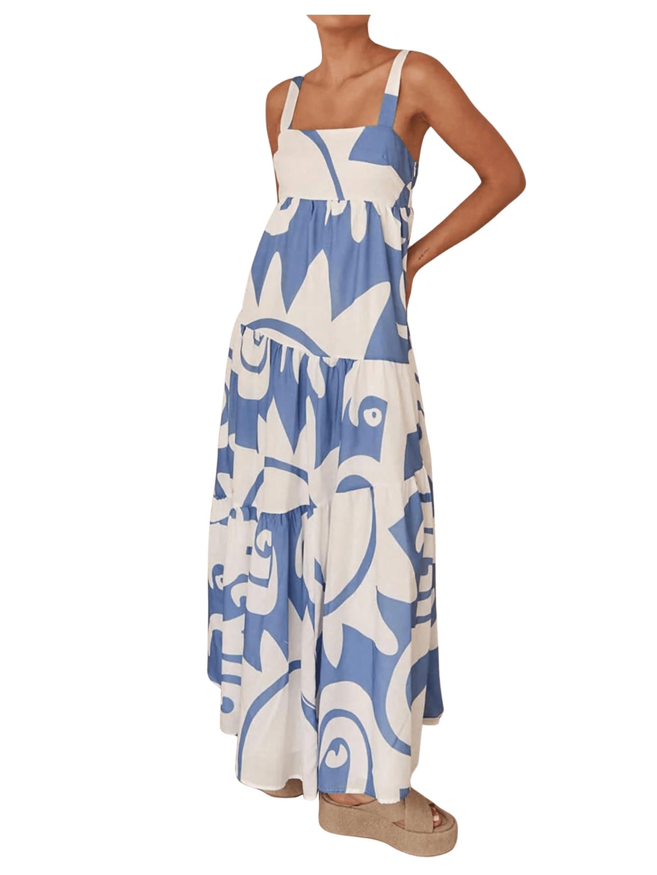 SHENHE Women's Boho Maxi Dress Printed Tiered Ruffle Flowy Sundress ...