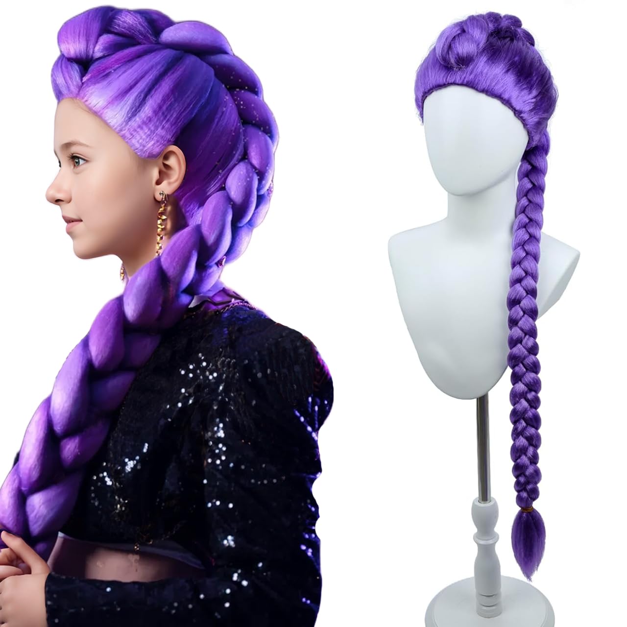 MAGQOO Purple Braid Wig Girls Super Long Purple Braids Wig Movie ...