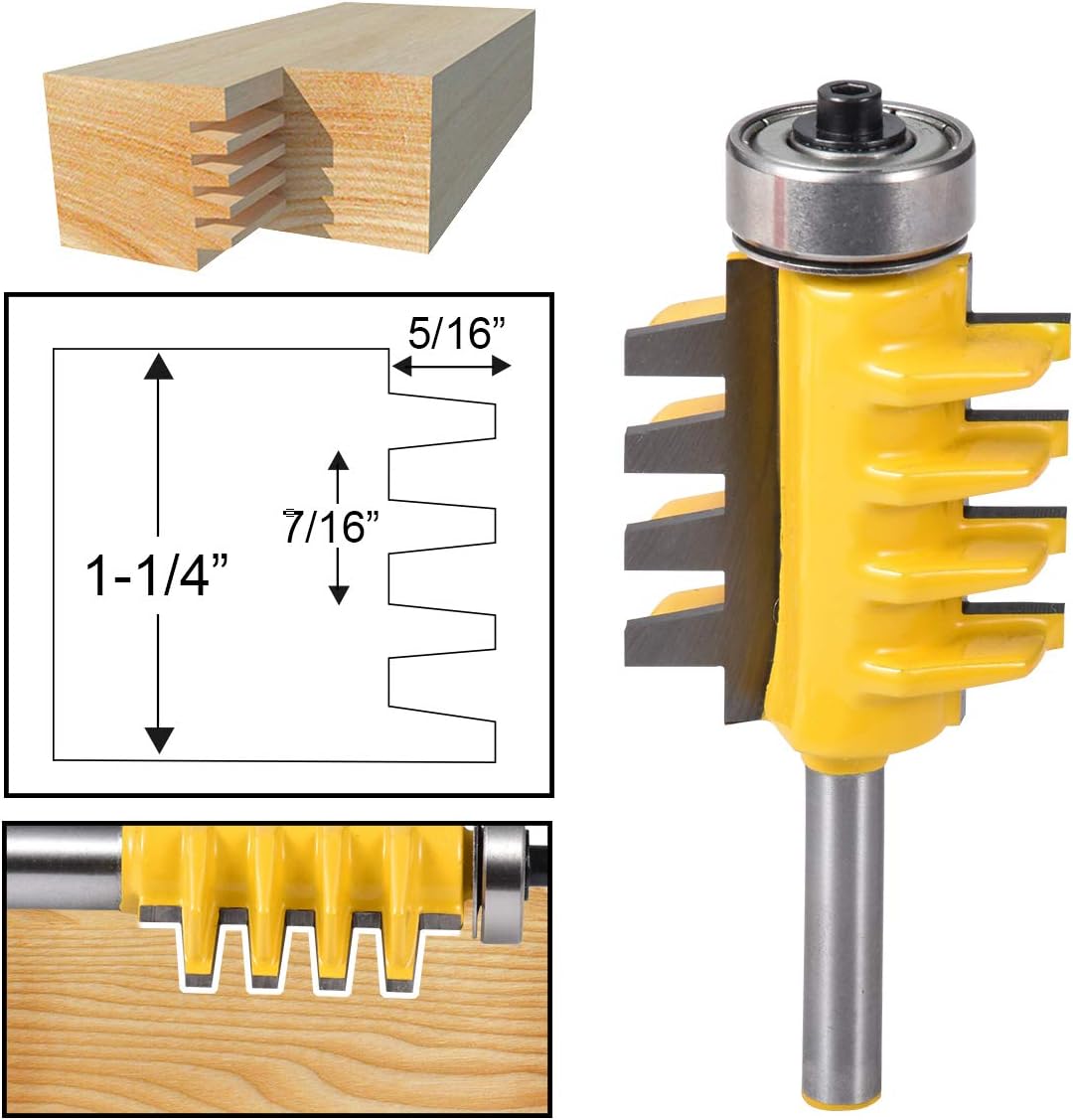 HOHXEN 1/4" Shank Reversible Finger Glue Joint Router Bit - - Amazon.com