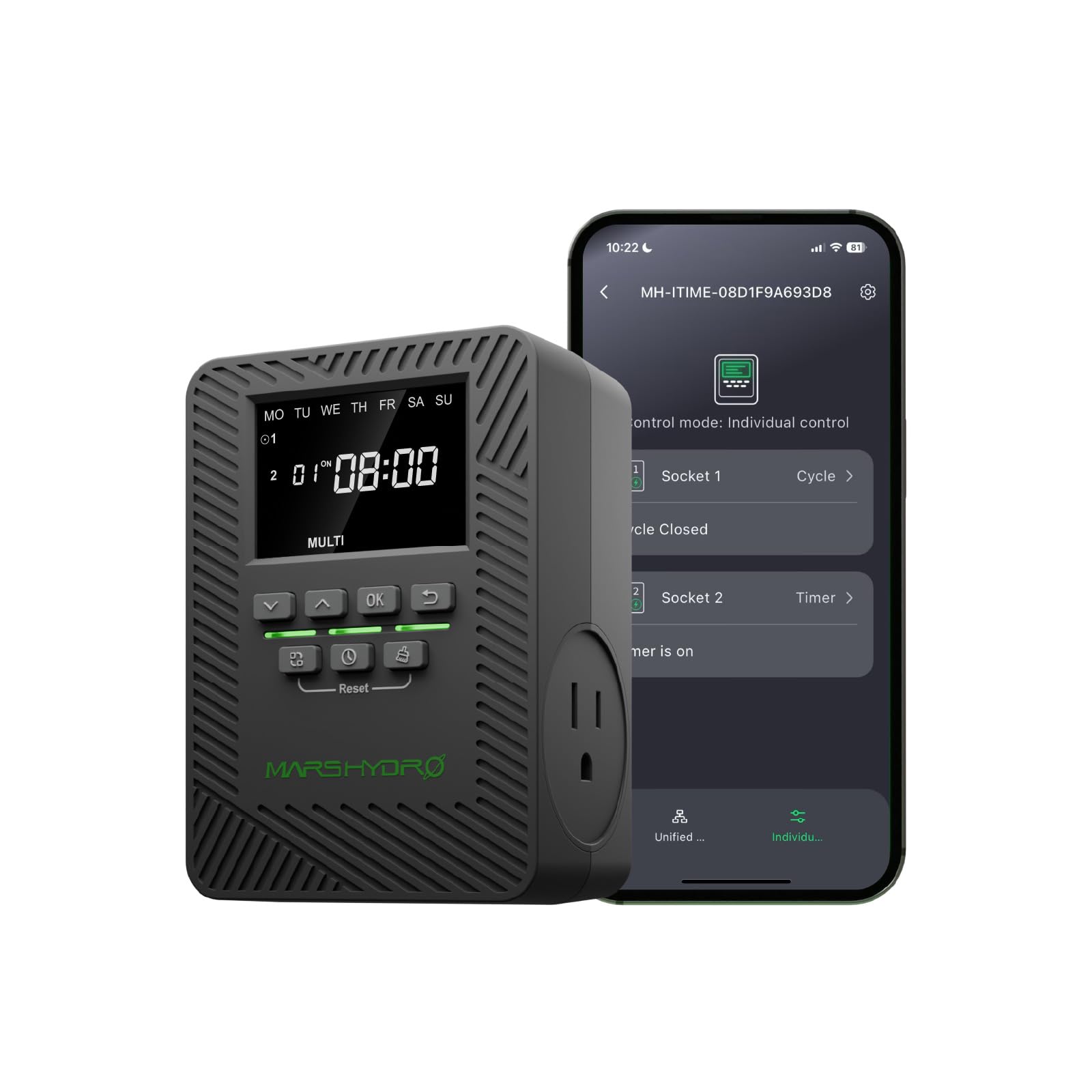 MARS HYDRO 2025 ITime 2-in-1 Smart Timer Outlet Dual Outlet App Control ...