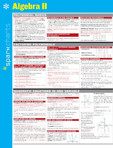 Algebra II SparkCharts (Volume 5): SparkNotes, SparkNotes ...