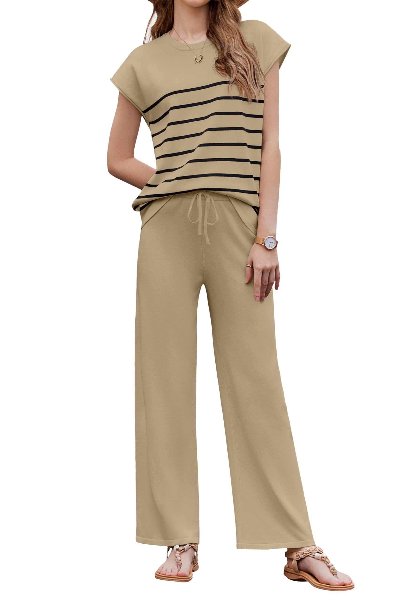 Ekouaer Striped Lounge Set 2 Piece Sweater Matching Outfits Travel Knit ...