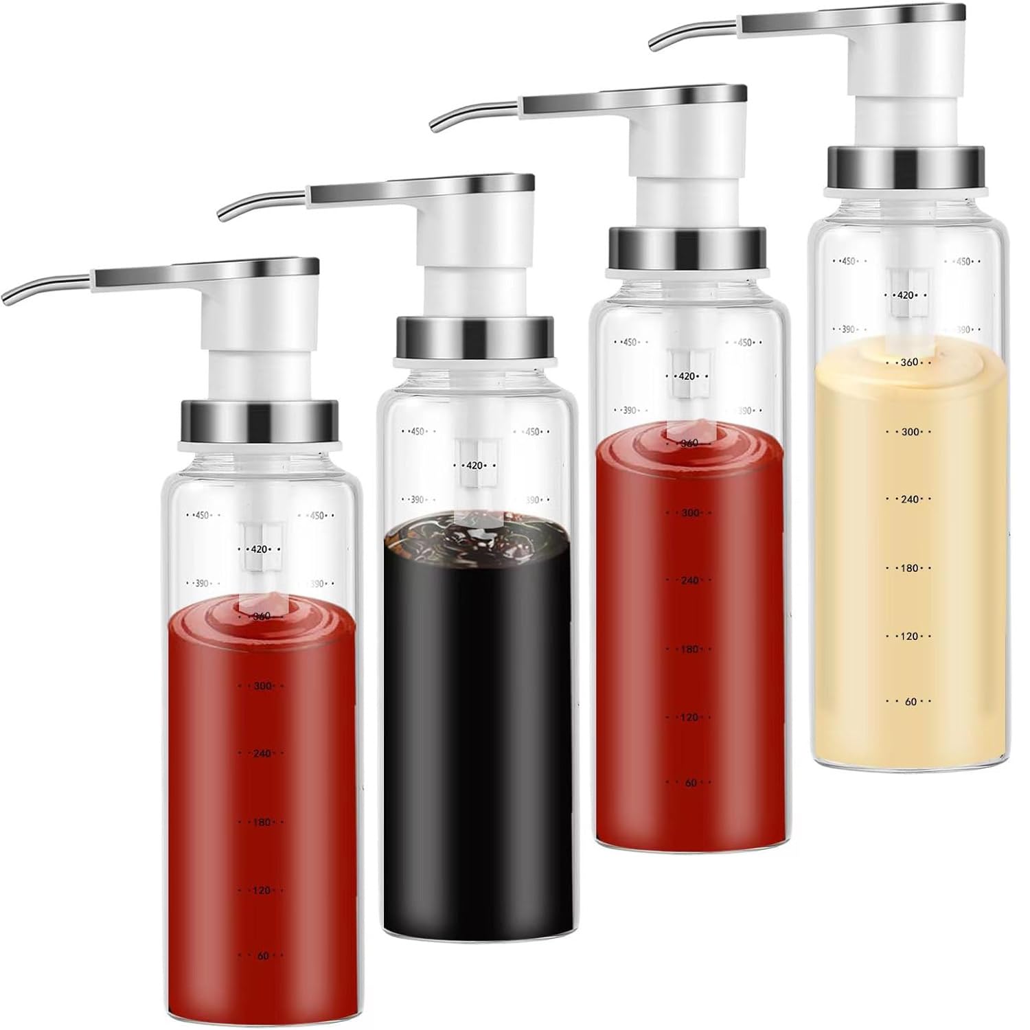 Sauce Pump Dispensers, Coffee Syrup Dispenser, 17oz Glass Bottle with ...