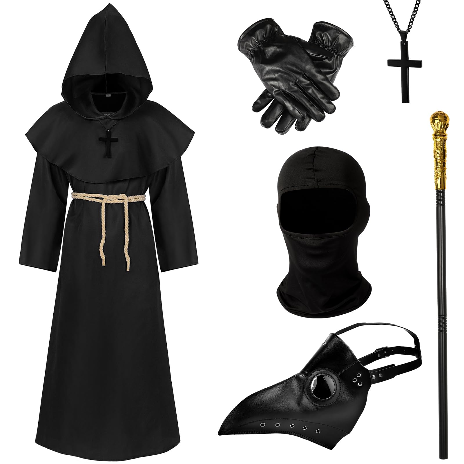 Toulite 7 Pieces Halloween Plague Doctor Costume Set Plague Doctor Mask ...