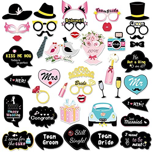 HOWAF Wedding Photo Booth Props Kit, 43pcs Engagement Photo Booth ...