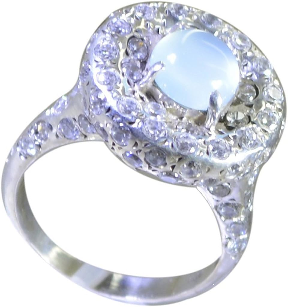 CaratYogi Handcrafted Anillo de calcedonia Azul, Plata 925 Cluster ...