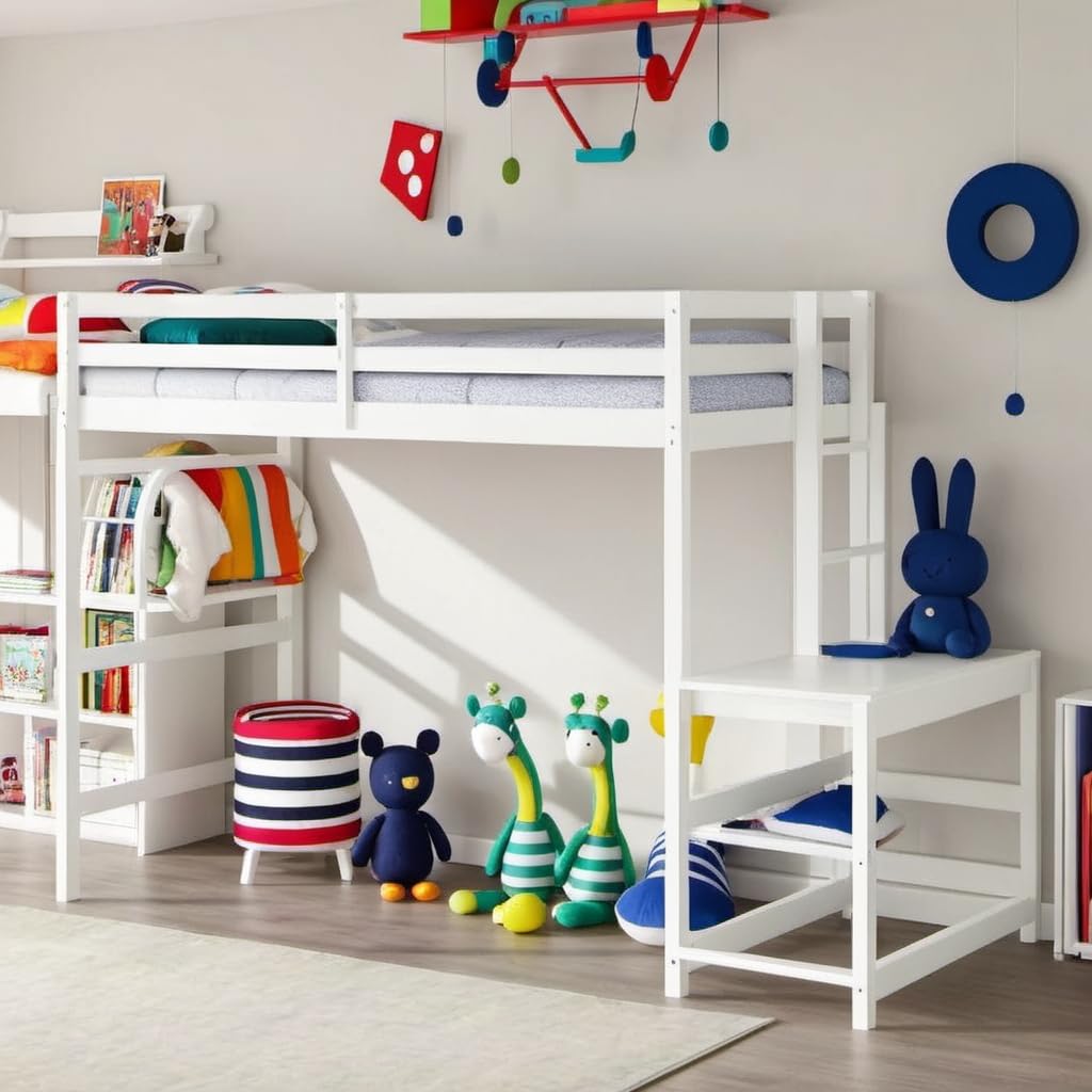 PVWIIK Twin Size High Loft Bed with Ladder for Kids Bedroom,Wood Loft ...