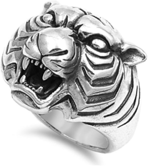 925 Sterling Silver Tiger Ring (N 1/2): Amazon.co.uk: Jewellery
