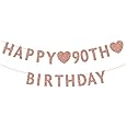 Amazon.com: Rose Gold 90th Birthday Banner, Glitter Happy 90 Years Old ...