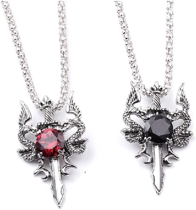 Dragon Necklace for Men, Double Dragon Sword Cross Pendant Necklace ...