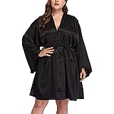 Women's Plus Size Satin Robes Short Silky Bathrobes Bridesmaid Party ...